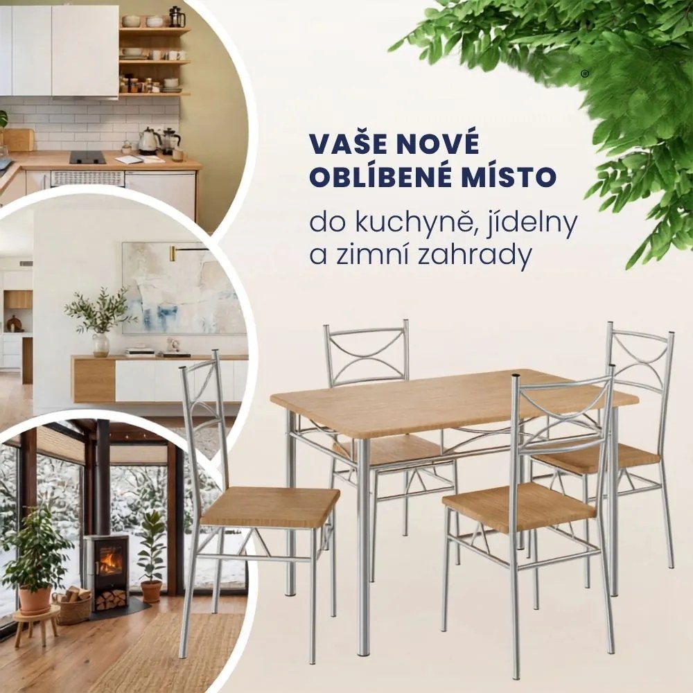 Jídelní souprava PAUL, 5-dílná, přírodní hnědá Casaria