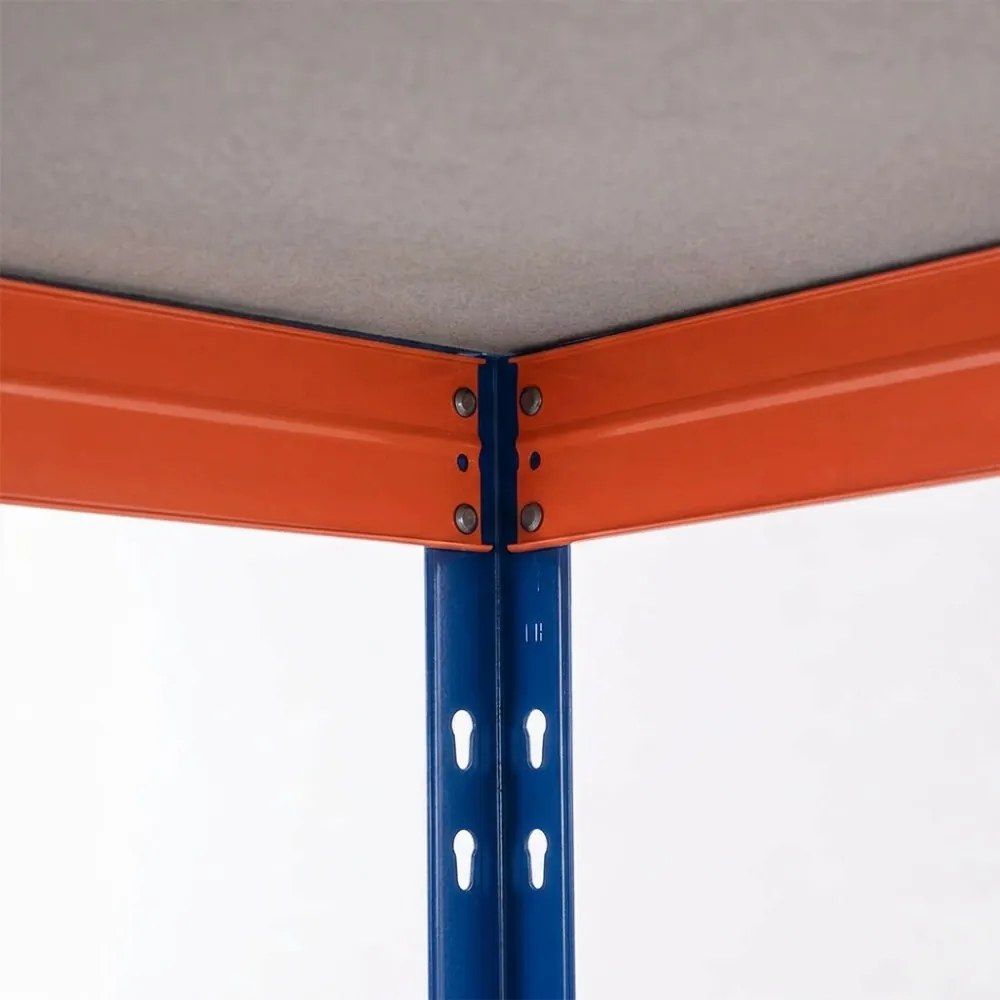 Kovový regál RIVET PRO 180x150x60 DTD dřevotříska 4 úrovně modro-oranžová