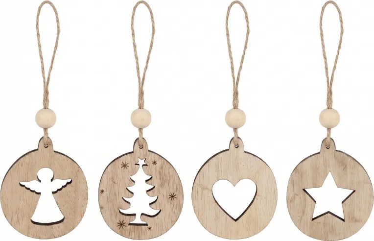 Vánoční ozdoba RUSTIC JOY dřevěná 7,5 cm - různé vzory
