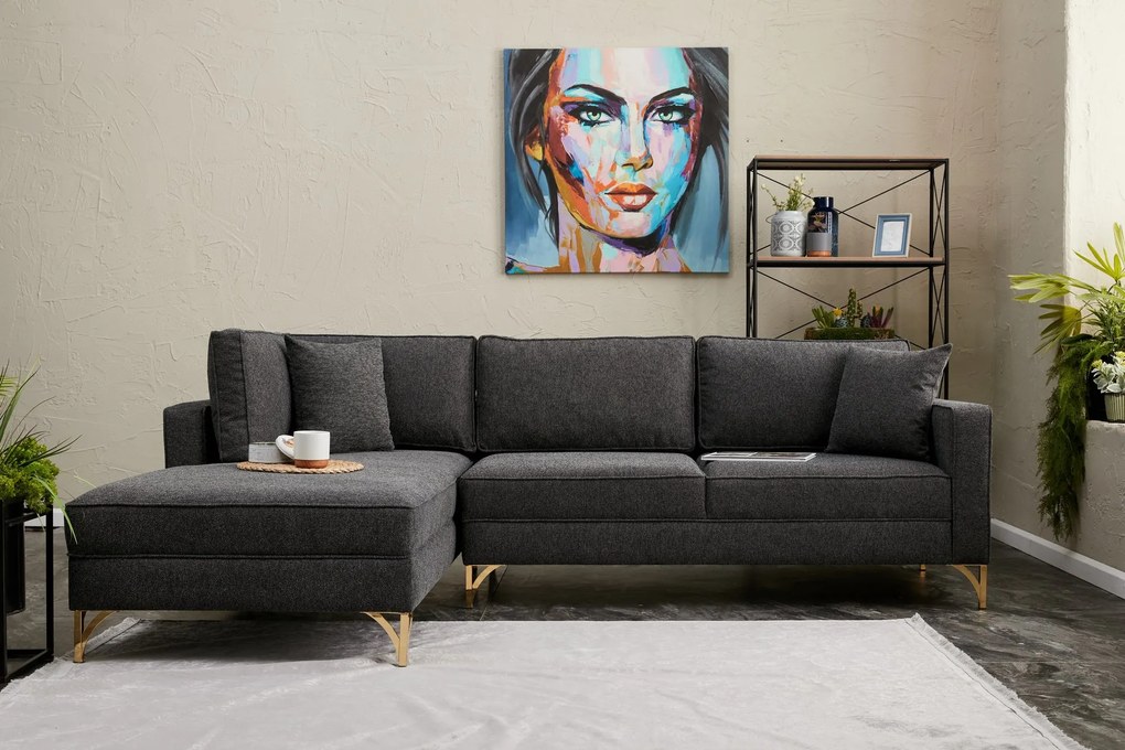 Hanah Home Rohová pohovka BERLIN antracitová se zlatou levá 258 cm 825BLC2805