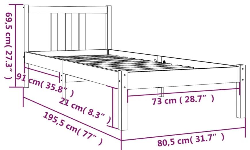 Rám postele šedý masivní dřevo 75 x 190 cm Small Single - Default Title