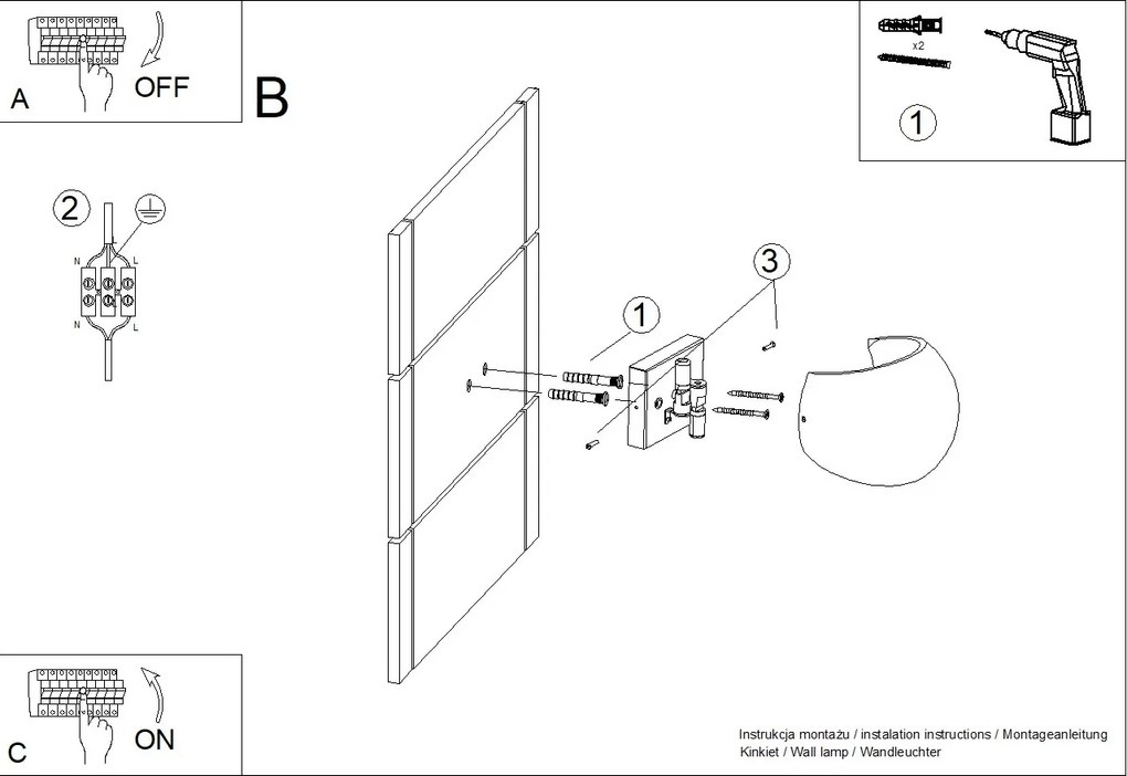 Nástěnné svítidlo Globe, 1x betonové stínidlo