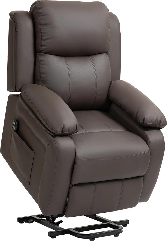 HOMCOM Elektrické křeslo ke vstávání elektrické relaxační křeslo s opěrkou nohou, dálkovým ovládáním a 2 kapsami 76x90x105 cm, hnědé