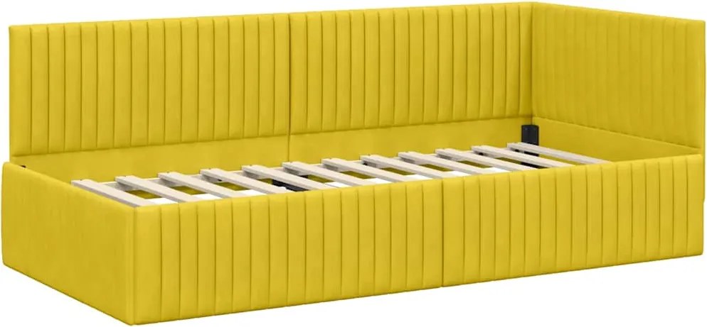 Rohový rám postele s matrací s čelo 2 ks Žlutá samet 3393814