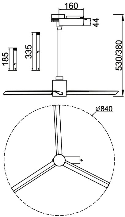 Mantra 8926 3F ventilátor do kolejnice s DO 12W, bílá, průměr 84cm