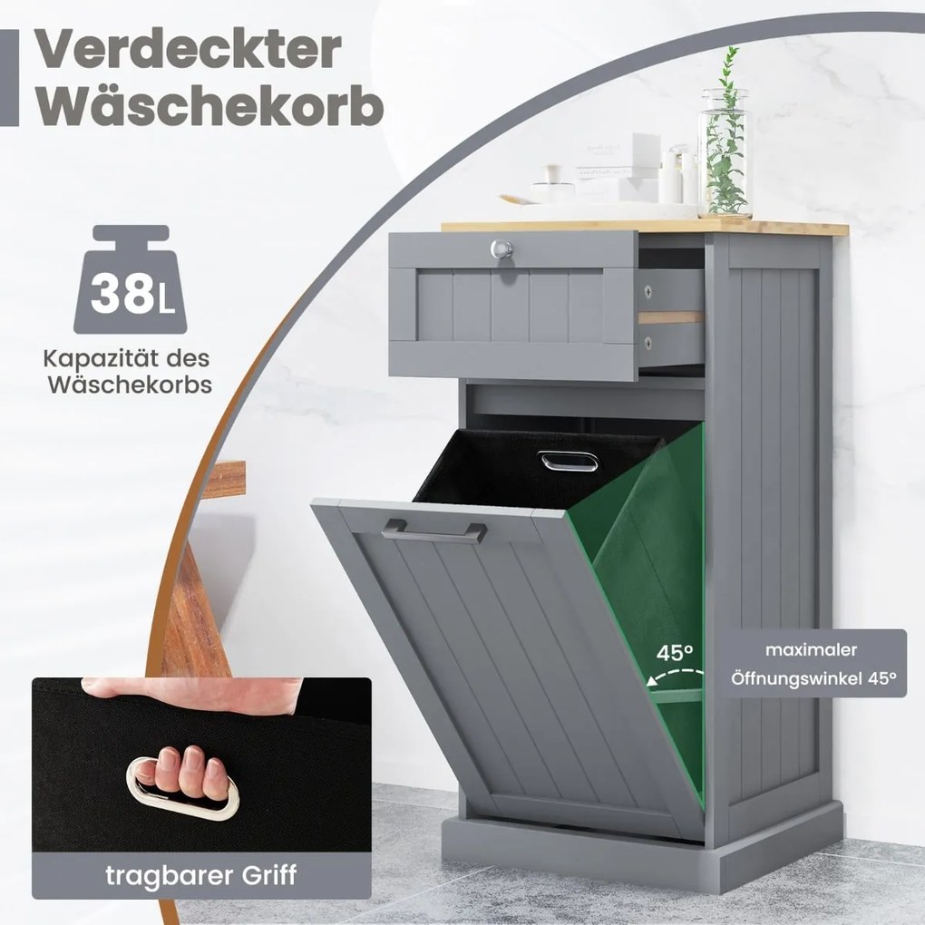 Costway Laundry Cabinet s košem na prádlo a zásuvkou a bambusovým košem