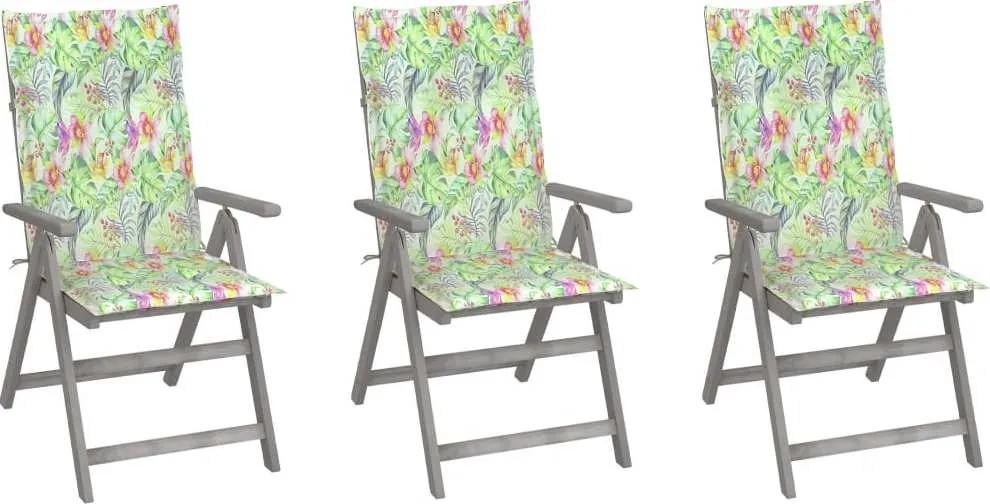 vidaXL Zahradní polohovací židle s poduškami 3 ks masivní akácie [3064738] Barva: Jasně zelená