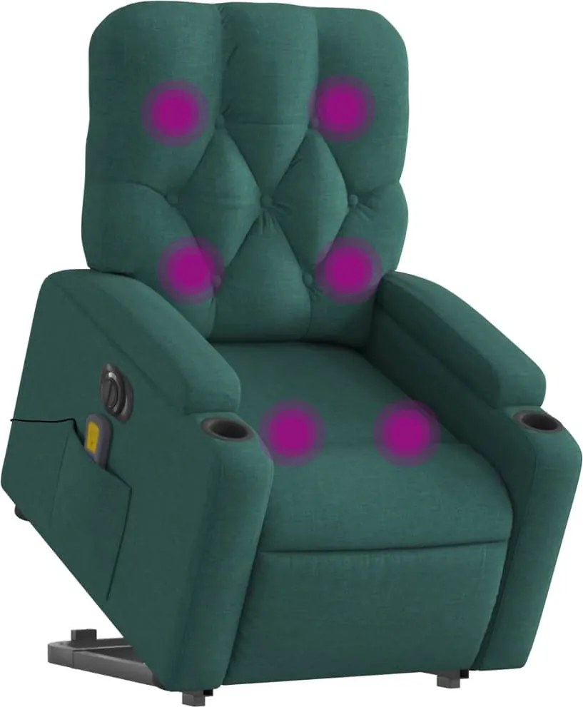 Elektrické zvedací masážní polohovací křeslo zelené textil 3204752