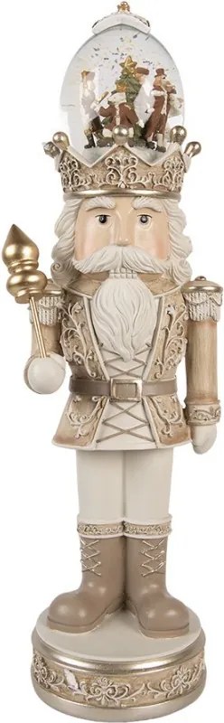 Béžová dekorace Louskáček Nutcracker s LED světýlky - 14*14*49 cm / 3*AA