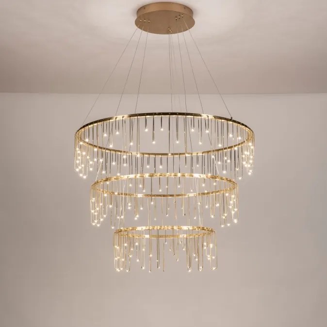Závěsný LED lustr do obýváku Trinity Gold Platinum 80
