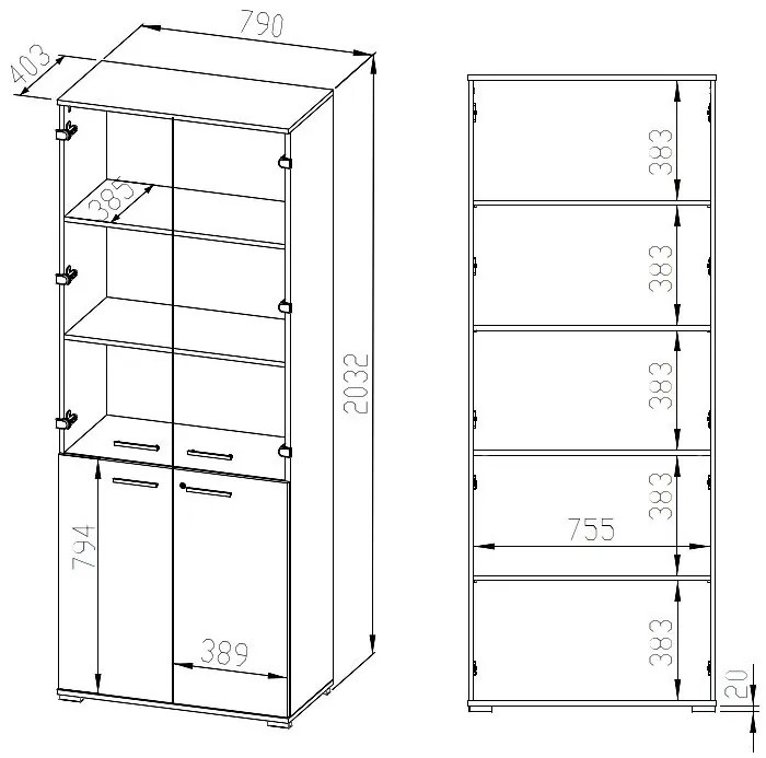 Casarredo - Komfort nábytek Kancelářská vitrína POPPY/OPTIMAL 03s se zámkem, dub sonoma