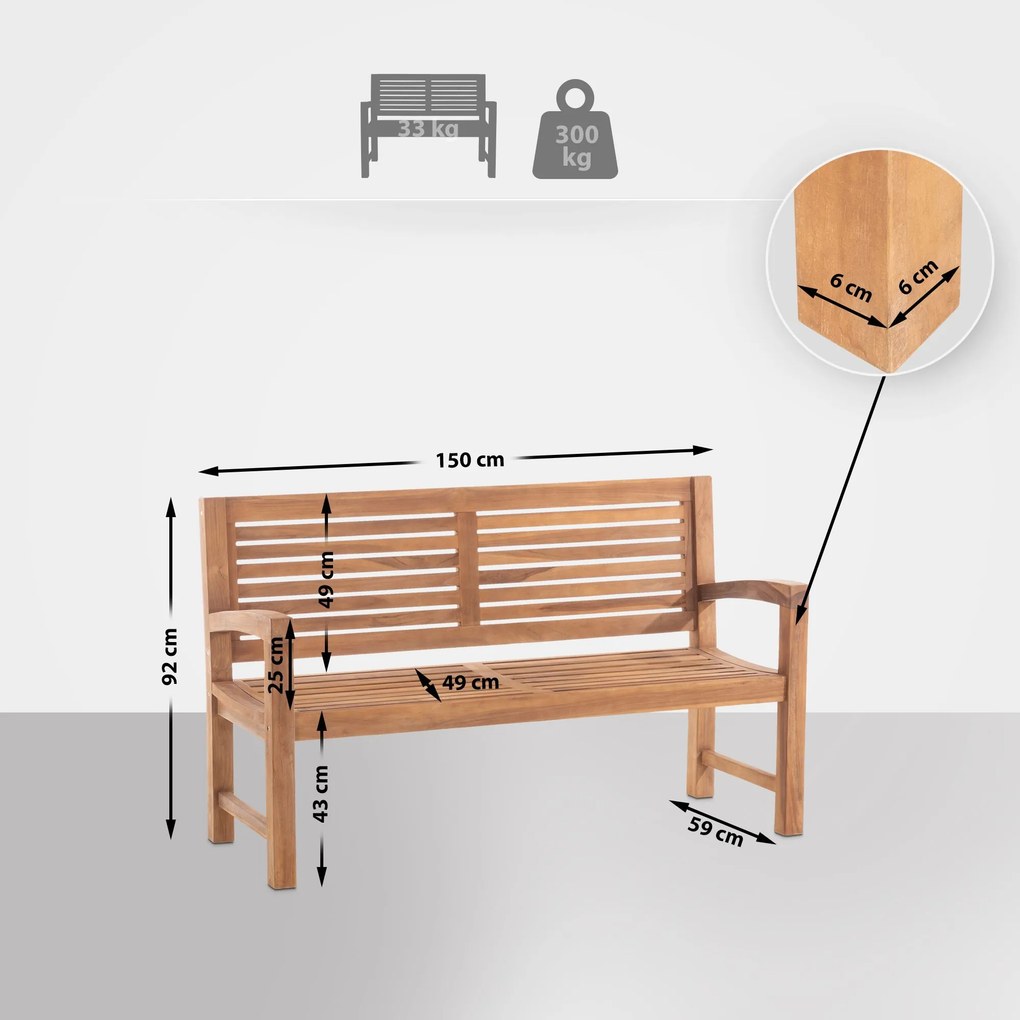 Teaková lavice Halden 150 cm
