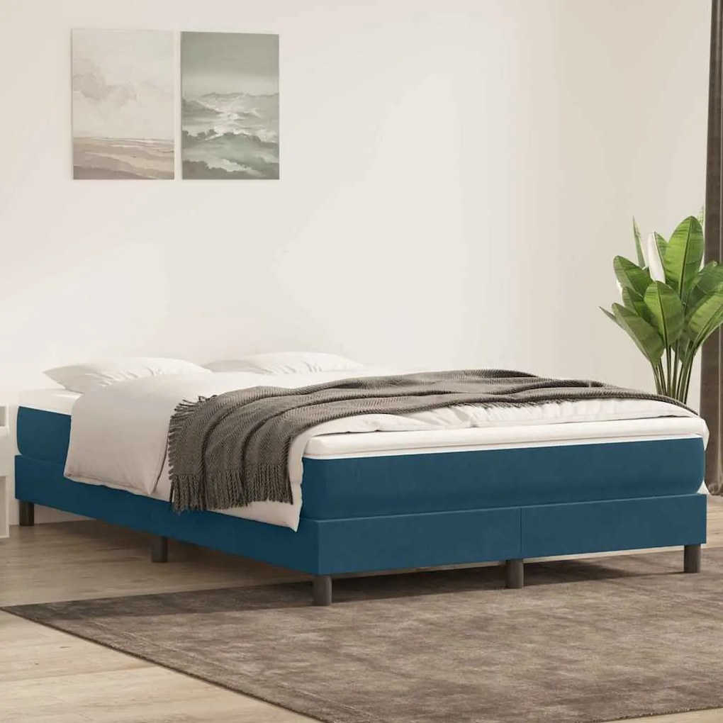 Postel Box Spring bez matrace tmavě modrá 140x210 cm samet 3315829