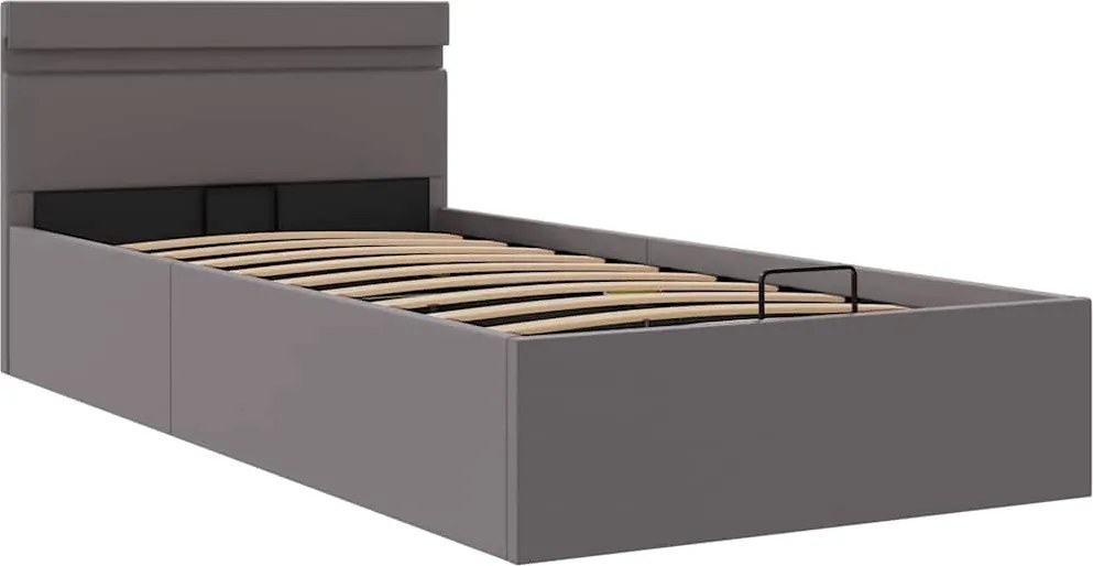 Rám postele s LED úložný prostor šedý umělá kůže 90 x 200 cm 285552