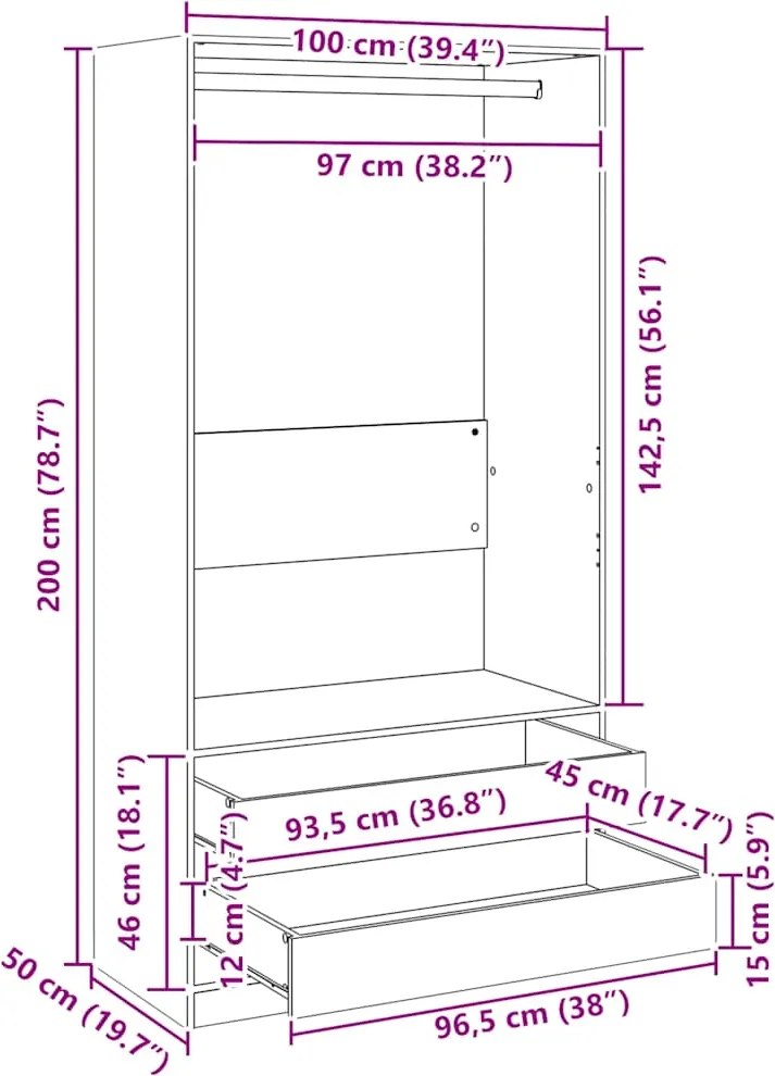 vidaXL Marketos Šatní skříň bílá 100 x 50 x 200 cm kompozitní dřevo