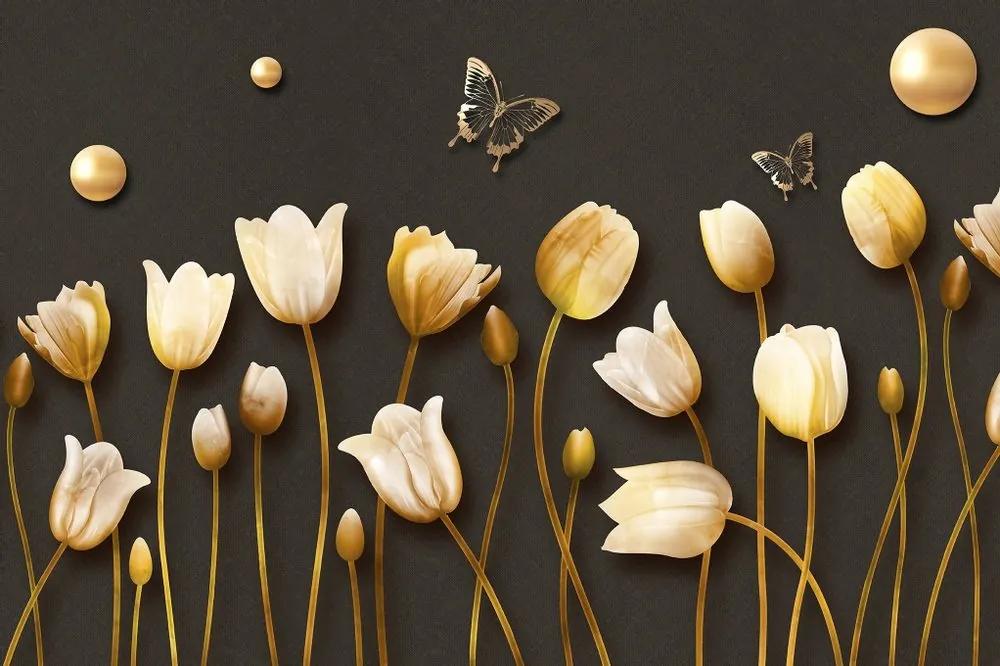 Samolepící tapeta tulipány se zlatým motivem - 150x100 cm