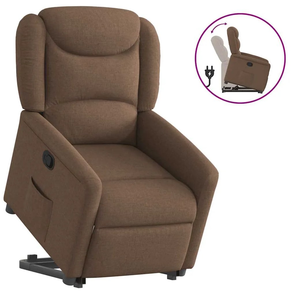 Zvedací polohovací křeslo hnědé textil 3303198