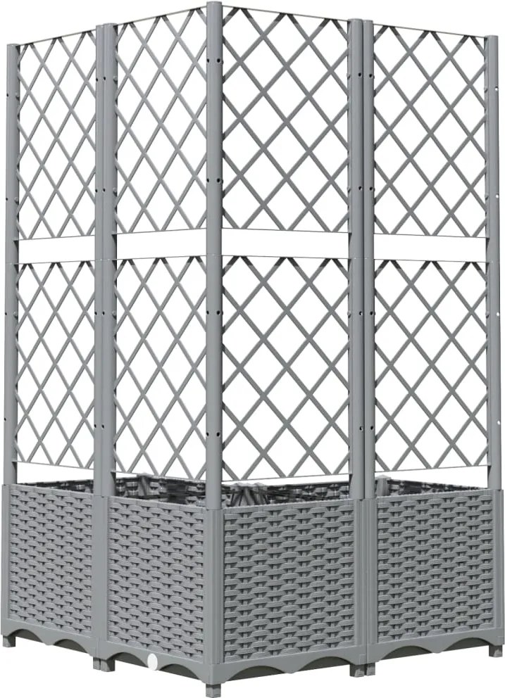 Zahradní truhlík s treláží světle šedý 80 x 80 x 136 cm PP 153276