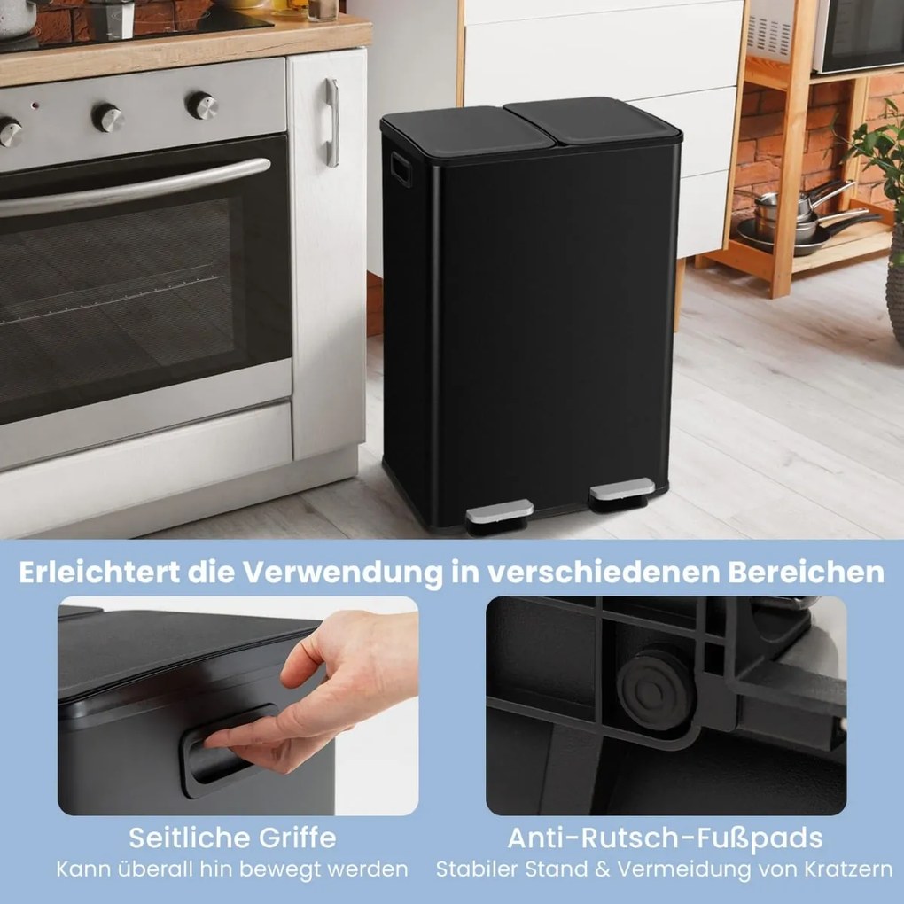 Costway Odpadkový koš 2 přihrádky 2 x 30L odpadkový koš kuchyňský
