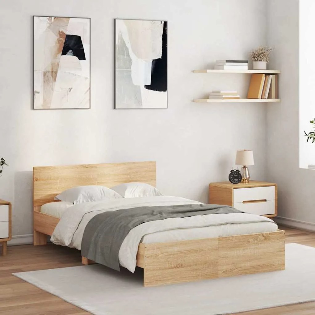 Rám postele s čelem a LED osvětlením dub sonoma 120 x 200 cm 3207618