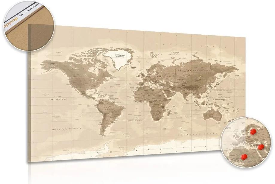 Obraz na korku nádherná vintage mapa světa - 120x80 metallic