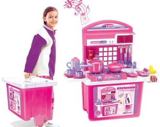 Hračka G21 Dětská kuchyňka s příslušenstvím  v kufru růžová