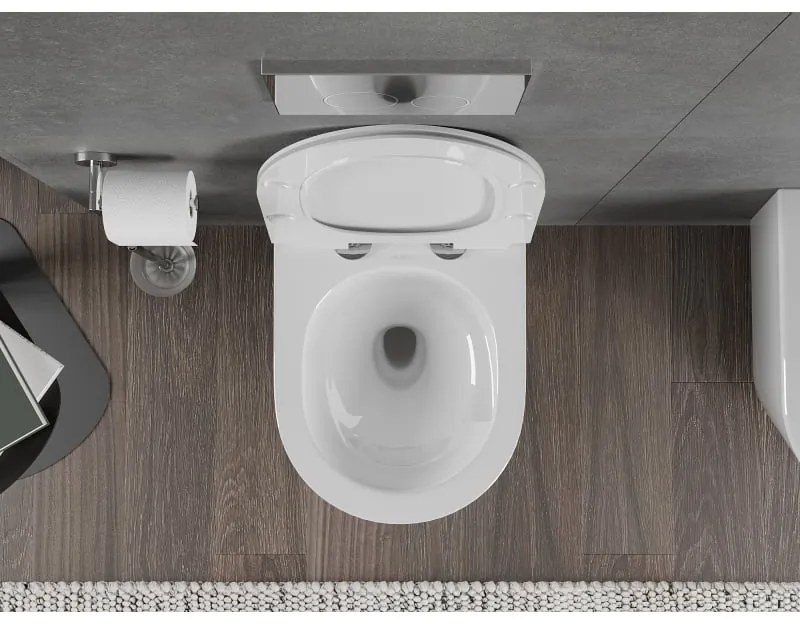 Mexen Rico, závěsná WC mísa 490x360x370 mm, Rimless Tornádo + WC sedátko z duroplastu, bílá lesklá, 30720100T