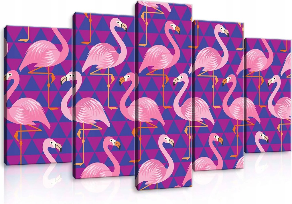 Obraz 100x60 Flamingo tropy růže fialová geometrie moderní výzdoba