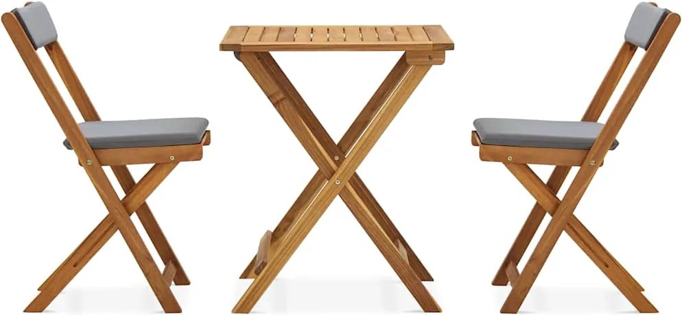 3dílný skládací bistro set s poduškami masivní akáciové dřevo 310275