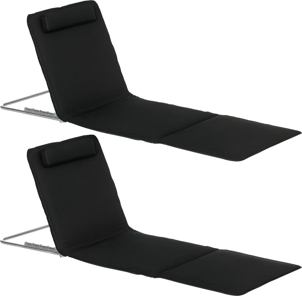 Outsunny Sada 2 Skládacích Plážových Mat s Polohovatelným Opěradlem v 5 Úrovních a Balením 134x48x33-43 cm Černá | Aosom