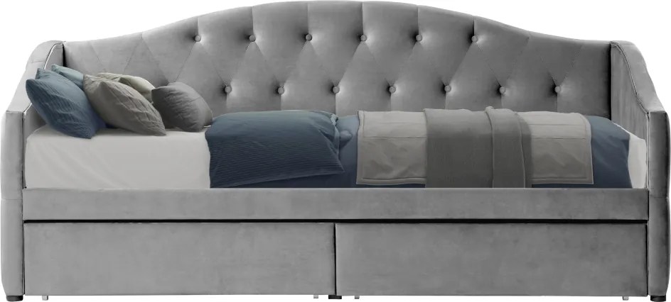 Postel s úložným prostorem, 90x200, šedá Velvet látka, ZASKA