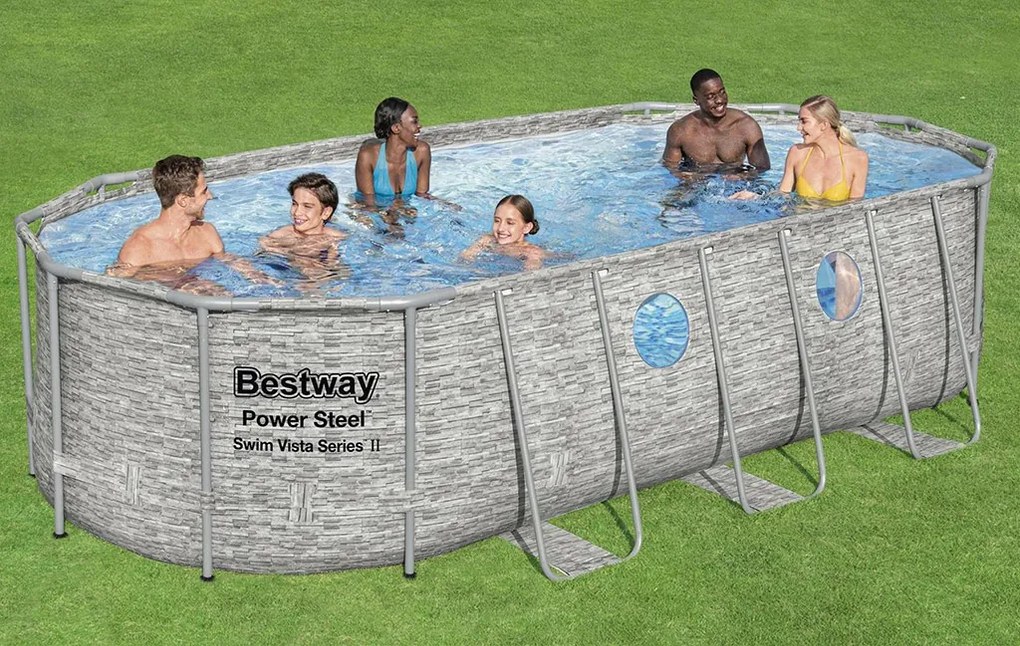 BESTWAY Power Steel Stacked Stone Swim Vista Bazénový set 549 x 274 x 122 cm, kartušová filtrace 56716