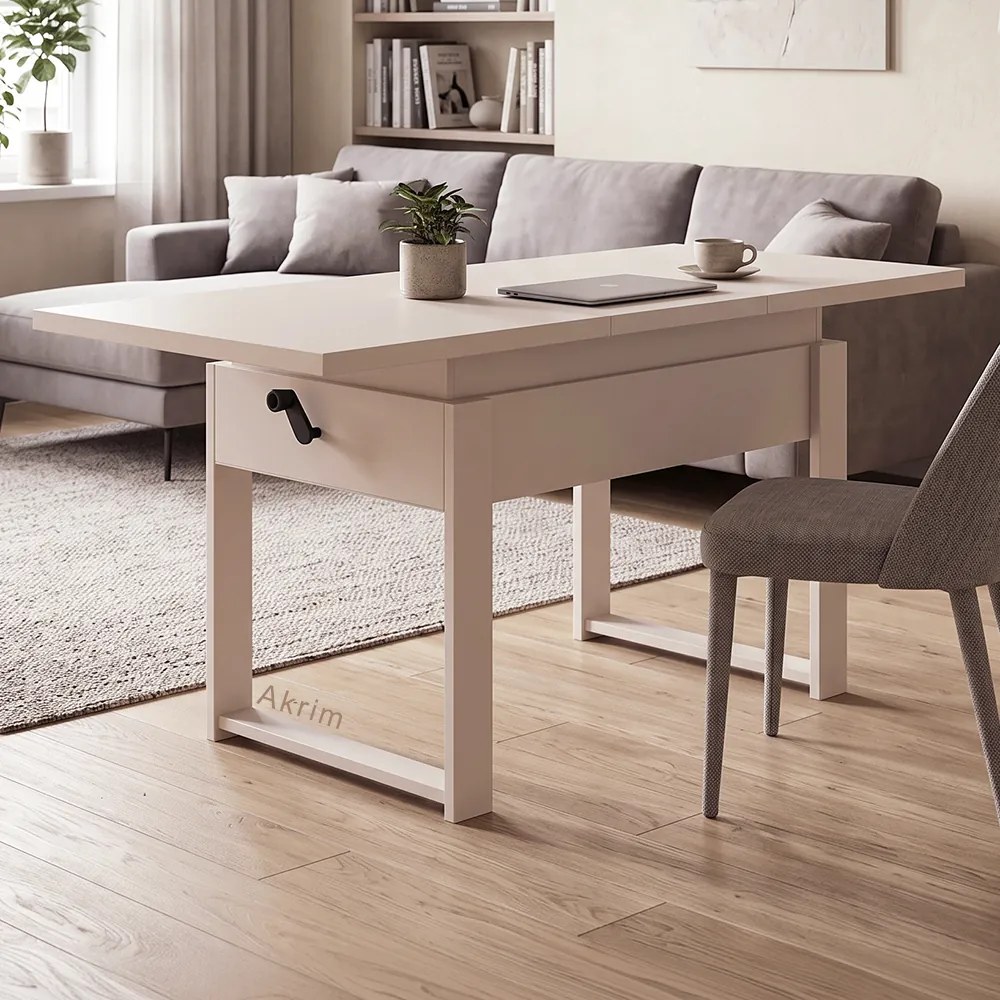 Rozkládací polohovací konferenční stolek HOGO 3v1 | 120-157x62,5-74,5x67 cm | síla horní desky 32 mm | kašmír/nohy kašmír