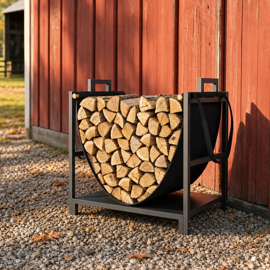 Outsunny Dřevník 47,5 x 33 x 44 cm zvýšený stojan na dřevo s plátěnou taškou až 50 kg do interiéru i exteriéru
