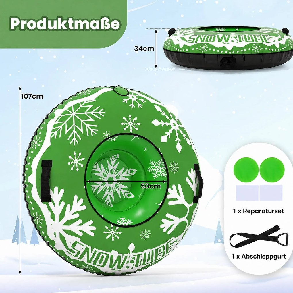 Costway Nafukovací zimní pneumatika s tažným lankem a rukojetí Snowtube – zelený