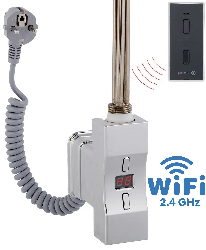 Hydronix Home Plus WiFi, obdélníkový profil, topná tyč 1200 W Barva topné tyče: Matný chrom, Připojení topné tyče: Bez kabelu s mechanickým vypínačem