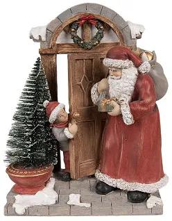 Dekorativní figurka Santa Clause u dveří s osvětleným stromkem Clayre &amp; Eef 6PR4945