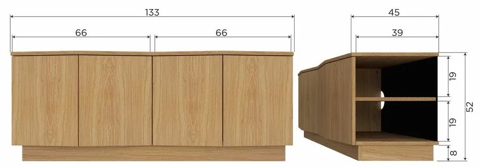 TV stolek z dubového dřeva v přírodní barvě 133x52x45 cm Zuma – WOOOD