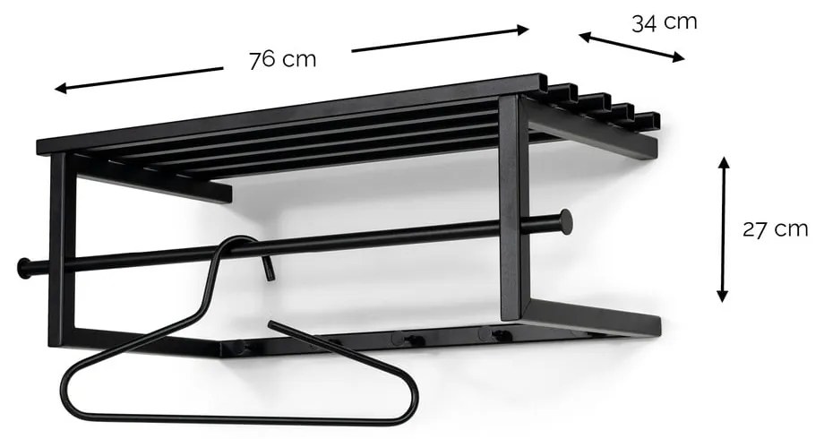 Černý kovový nástěnný věšák s poličkou 76 cm Marco – Spinder Design