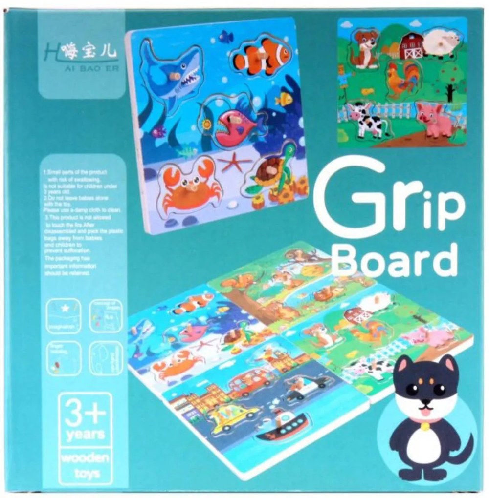 _Ostatní 1_ DŘEVO PUZZLE Vkládací různé druhy na desce 5 dílků s úchyty 059427