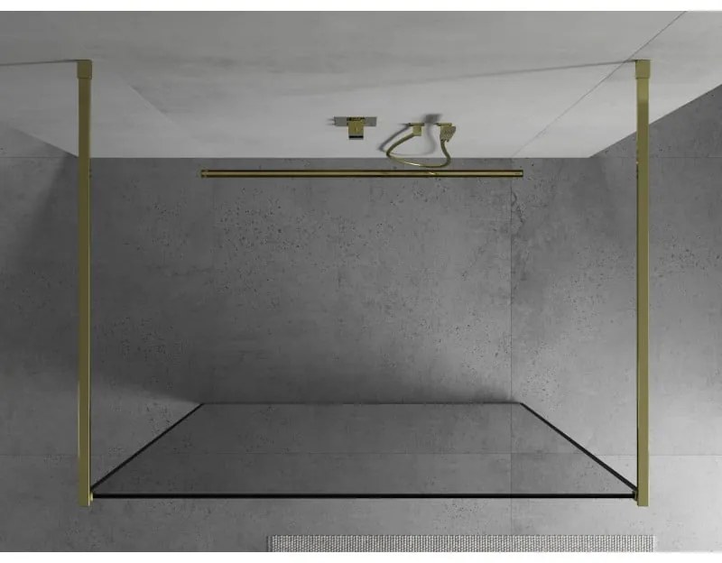 Mexen Kioto, průchozí sprchová zástěna 110 x 200 cm, 8mm sklo čiré/černý vzor, złota- 800-110-002-50-70
