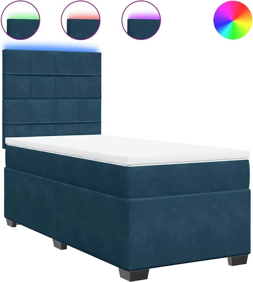 Box spring postel s matrací modrá 90 x 200 cm samet 3293114