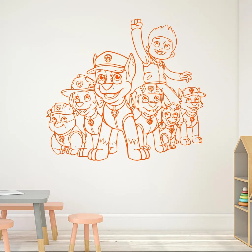 Živá Zeď Samolepka na zeď Ryder a tlapková patrola Barva: oranžová, Velikost: 100 x 88 cm