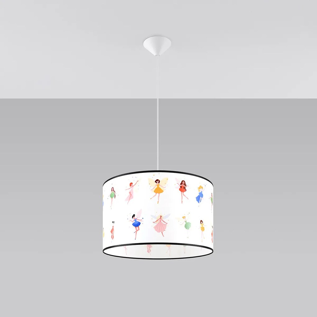 Dětské závěsné svítidlo Fairy, 1x plastové stínítko se vzorem, (fi 40cm)