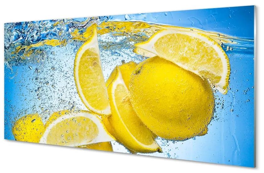 Obraz na skle Lemon ve vodě 140x70 cm