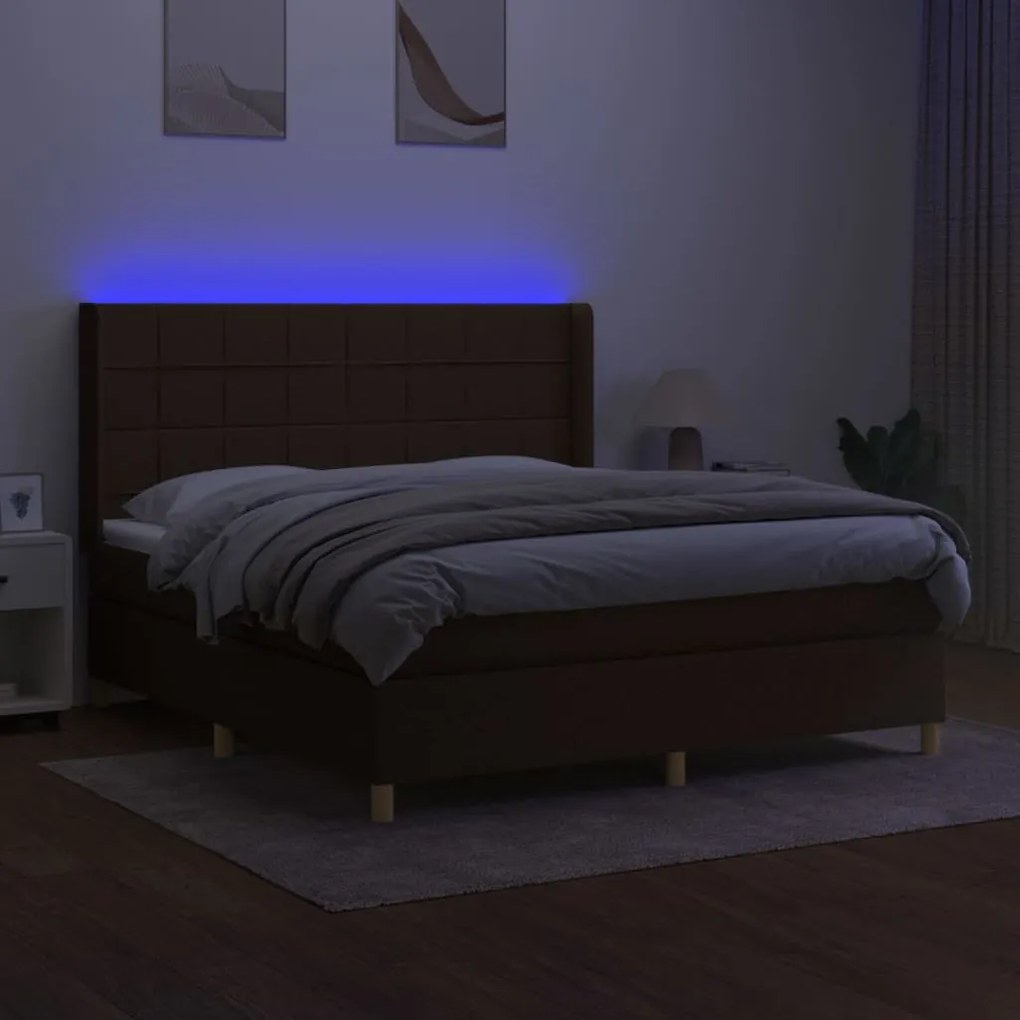 Box spring postel s matrací a LED tmavě hnědá 160x200 cm textil 3138888