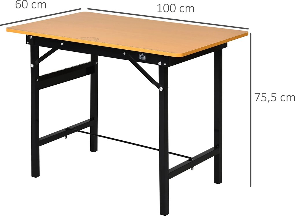 HOMCOM Skládací pracovní stůl s pravítkem Nosnost 100 kg 100x60x75,5 cm Přirozená a černá