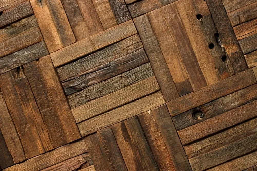 Dřevěná lodní mozaika  - obkladový panel 300 x 300 x 7-14 mm (0,09 m²)