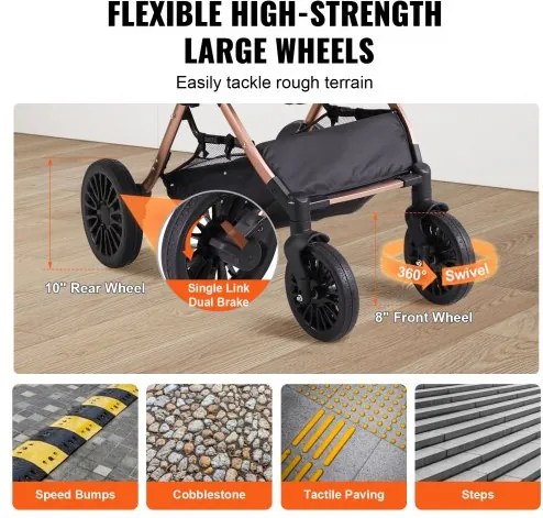 kočárek pro psy, 4kolový kočárek pro psy otočný s brzdami, nosnost 29,9 kg