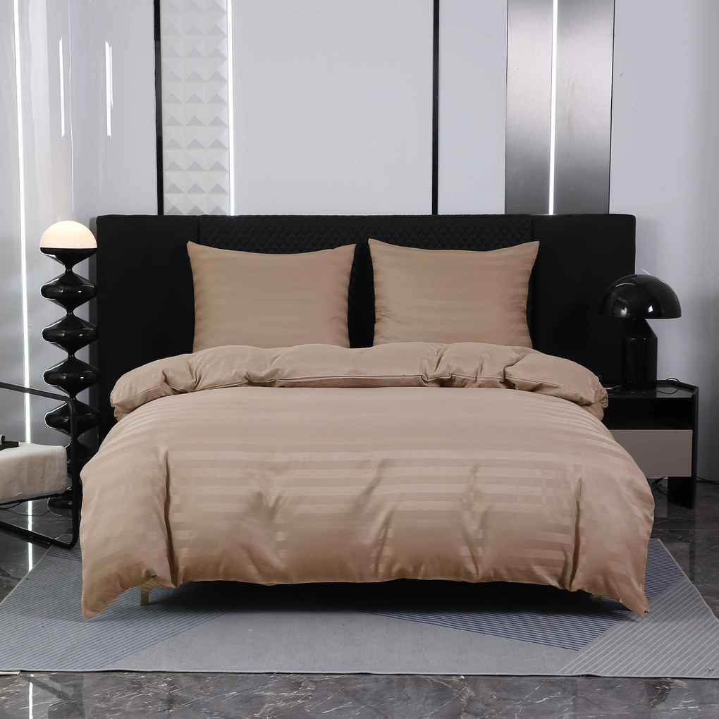 Hotelové povlečení z mikrovlákna JASMINE béžové - proužek 2 cm Rozměr povlečení: 2 ks 70 x 90 cm | 200 x 220 cm